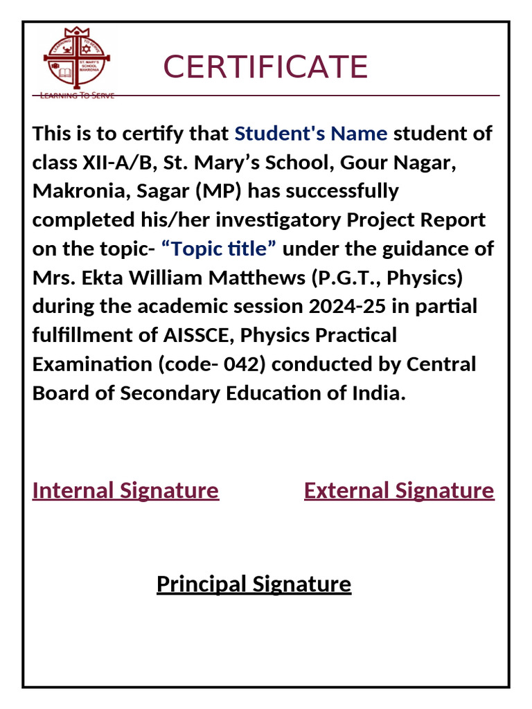 Certificate Phy Project | PDF