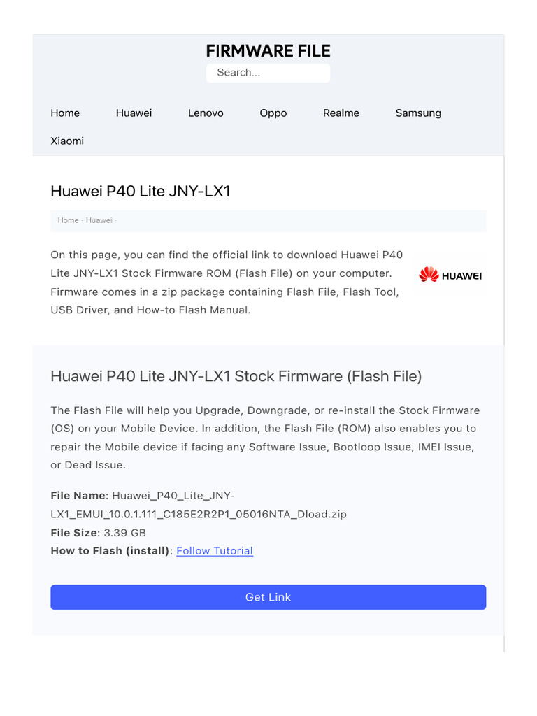 Huawei P40 Lite JNY-LX1 Stock Firmware ROM (Flash File) | PDF | Flash Memory | Read Only Memory