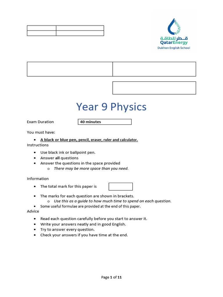 Physics Year 9 Term 1 Assessment | PDF | Force | Acceleration