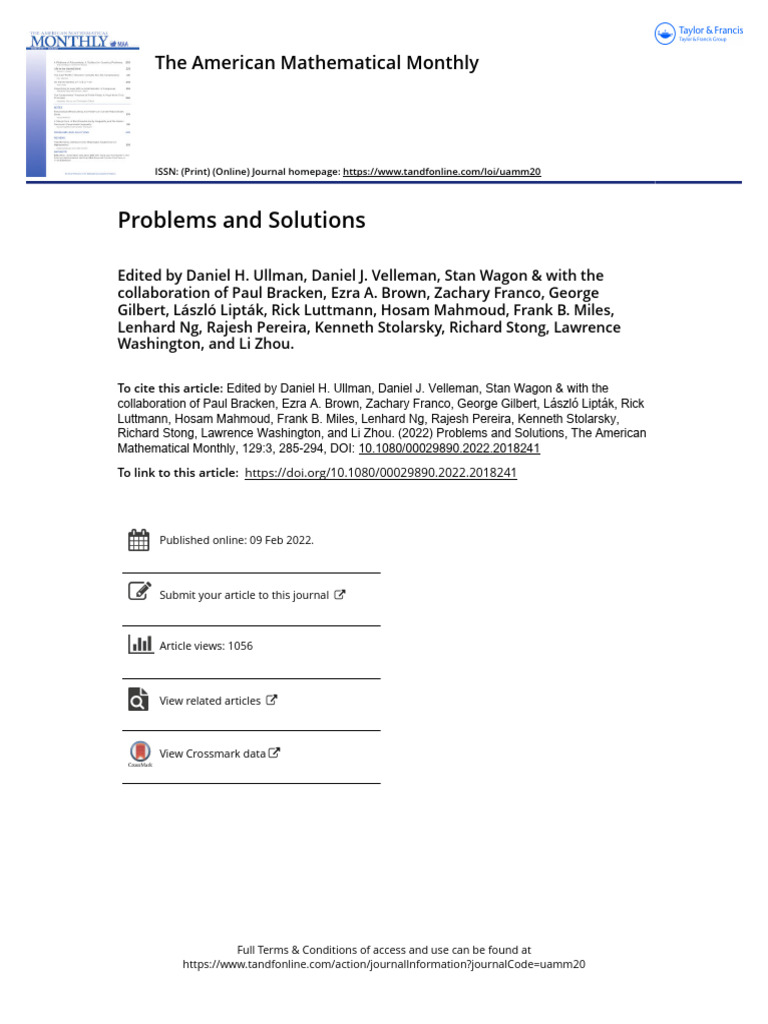 Problems and Solutions March 2022 Amm | PDF | Triangle | Mathematics