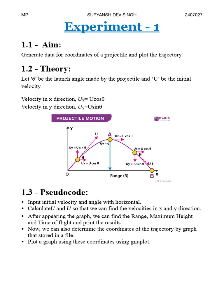 experiment 1 (projectile) | PDF | Mechanical Engineering | Applied And Interdisciplinary Physics