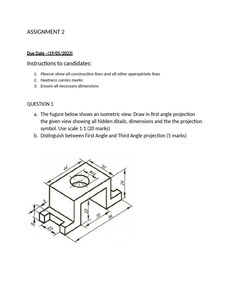 Isometric and Projection Drawing Assignment | PDF