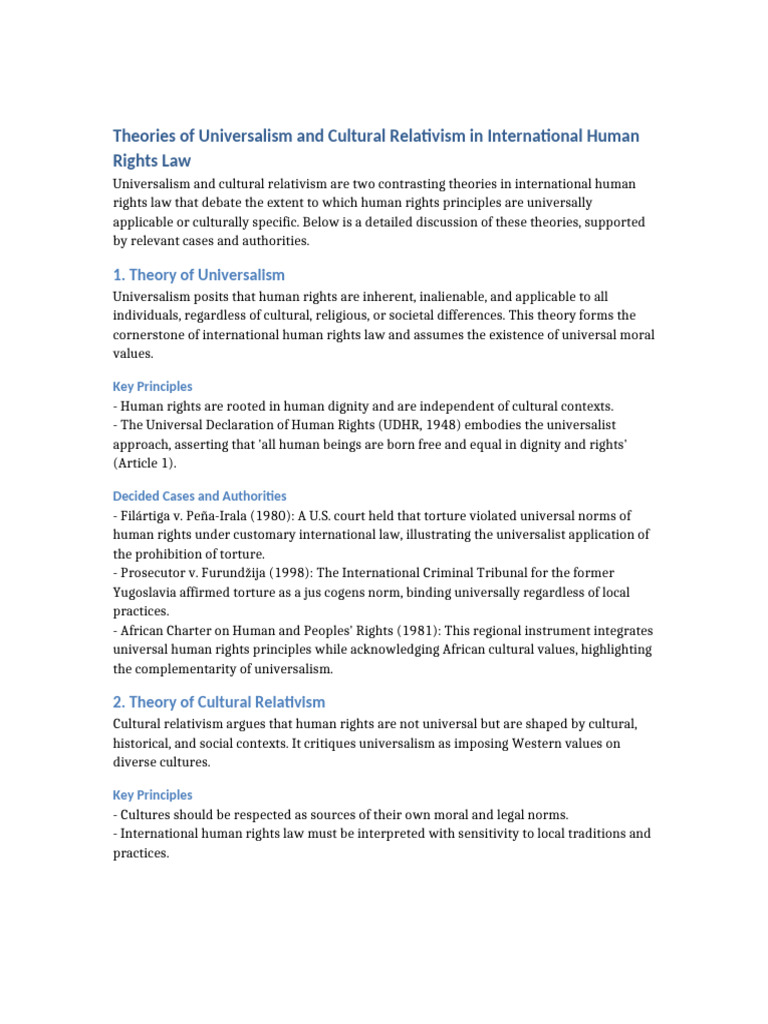 Theories of Universalism and Cultural Relativism | PDF | Human Rights ...