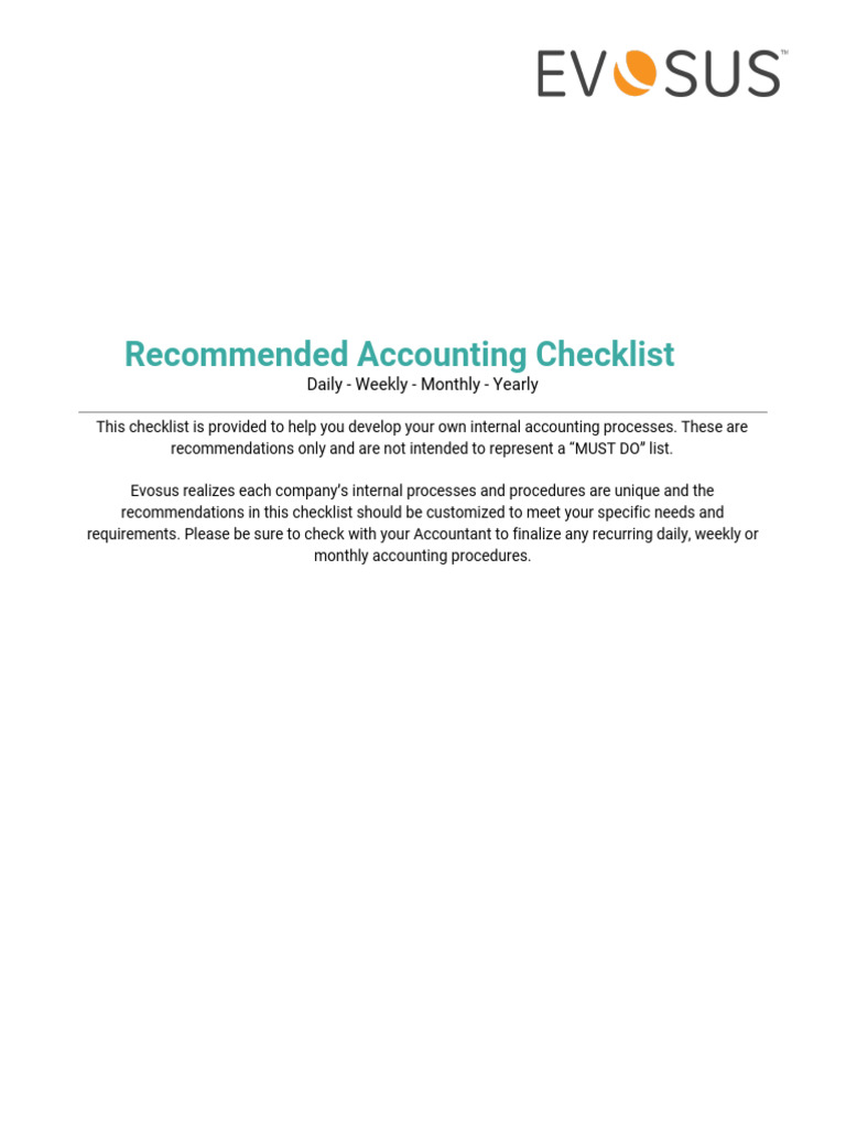 Evosus RecommendedAccountingChecklist | PDF | Debits And Credits ...