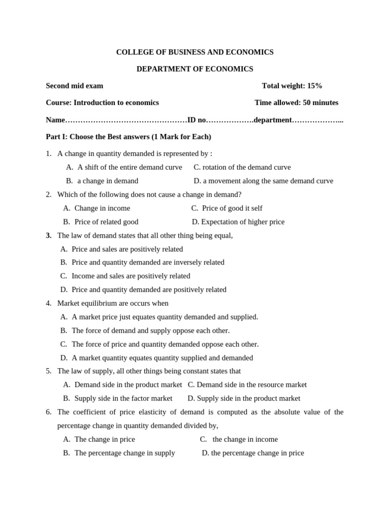 2nd Cotm mid exam | PDF | Demand | Elasticity (Economics)