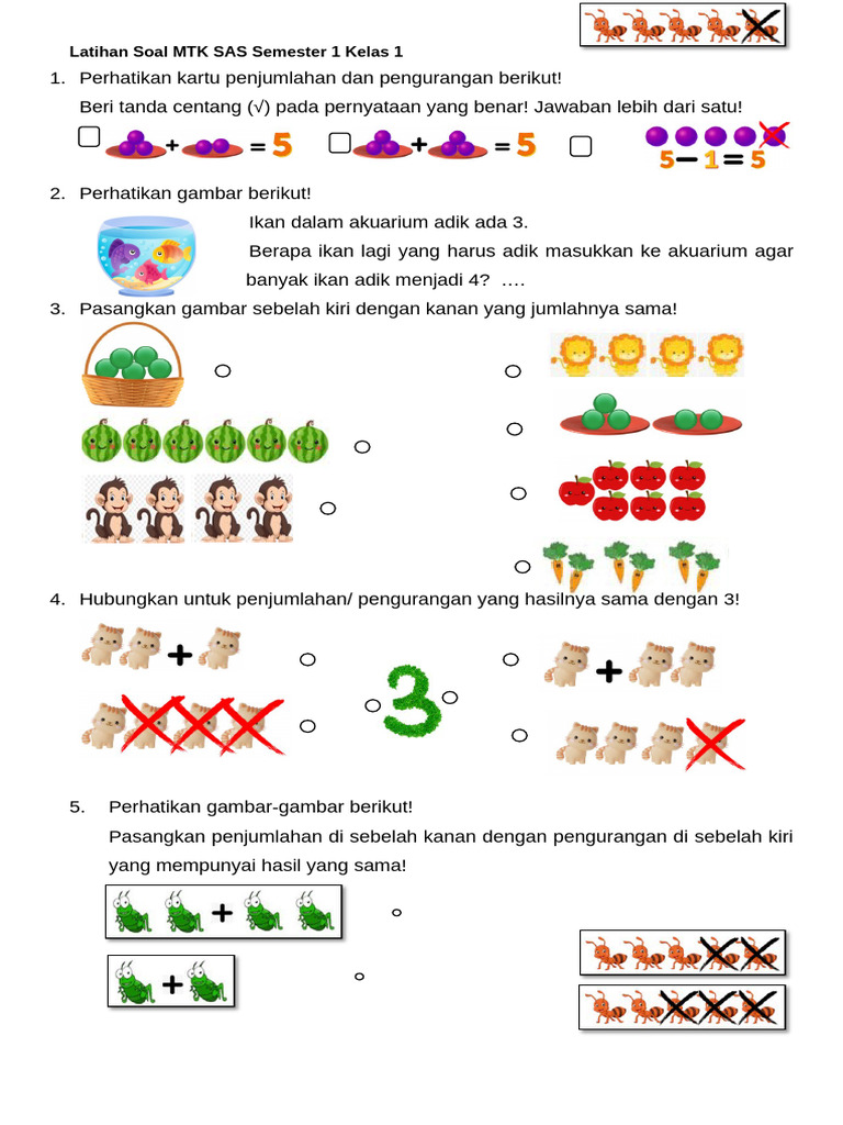 Latihan Soal MTK SAS Semester 1 Kelas 1 | PDF
