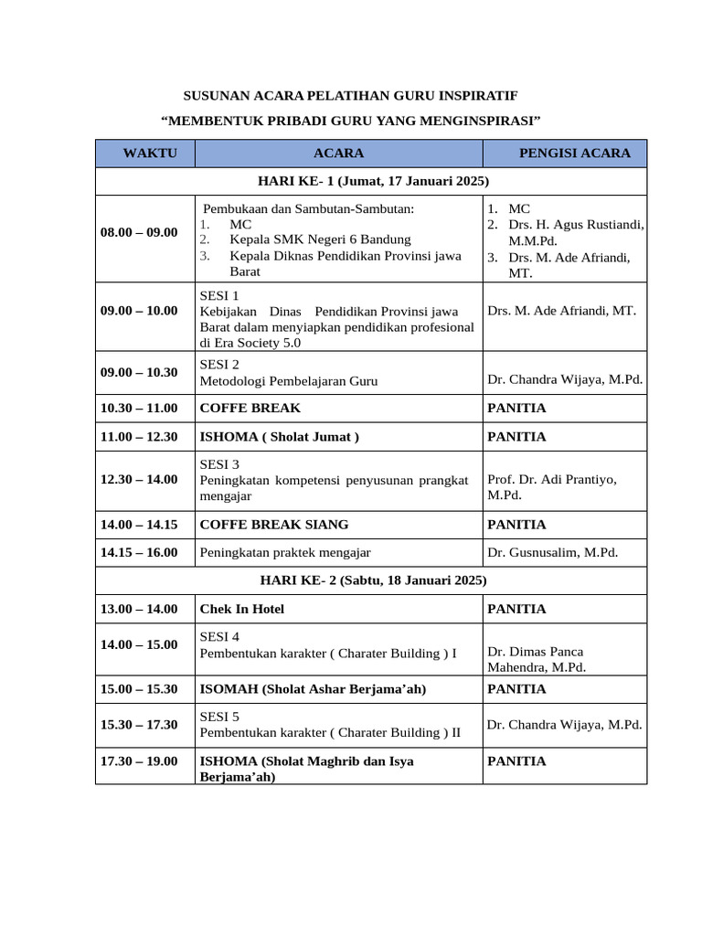 Susunan acara pelatihan Chandra Wijaya | PDF