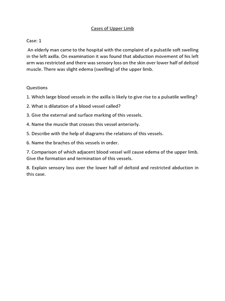 Case Upper Limb Pdf Shoulder Hand