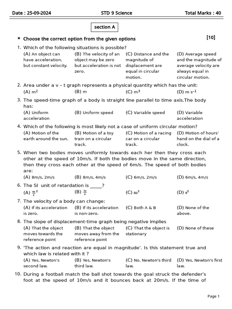 Motion and Force Test | PDF | Acceleration | Velocity