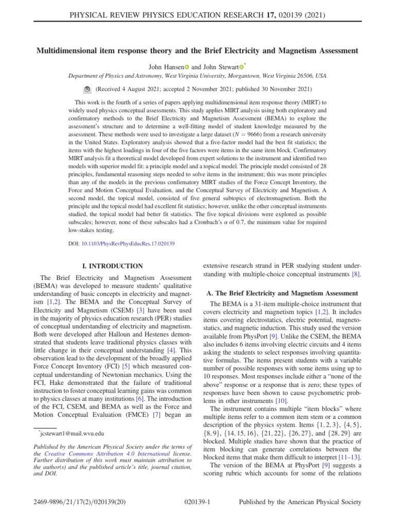 PhysRevPhysEducRes.17.020139 | PDF | Akaike Information Criterion