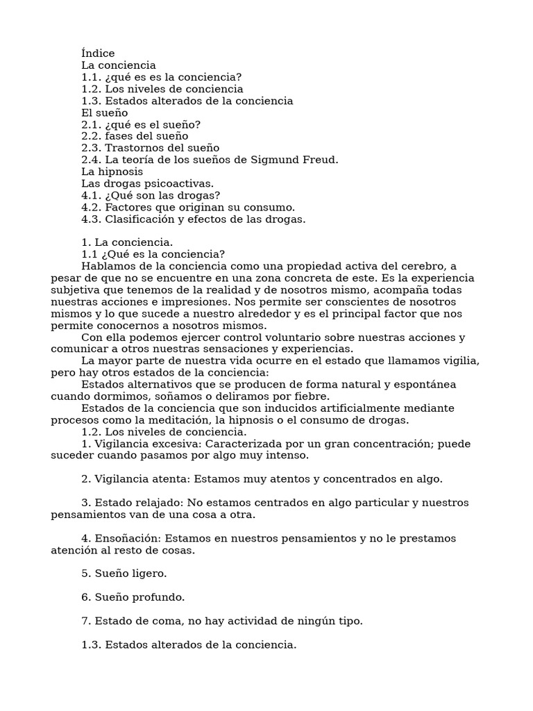 Resumen La Conciencia | PDF | Sueño | Hipnosis