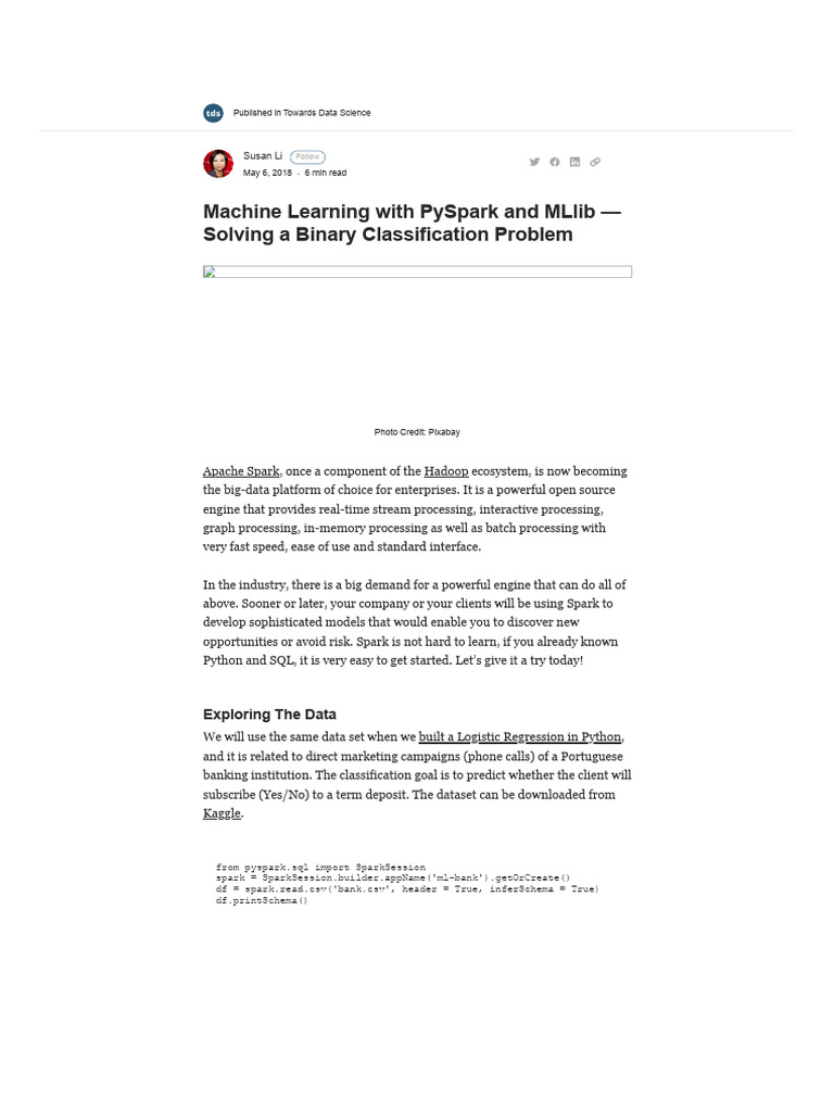 Machine Learning With PySpark and MLlib - Solving A Binary Classification Problem - by Susan Li ...