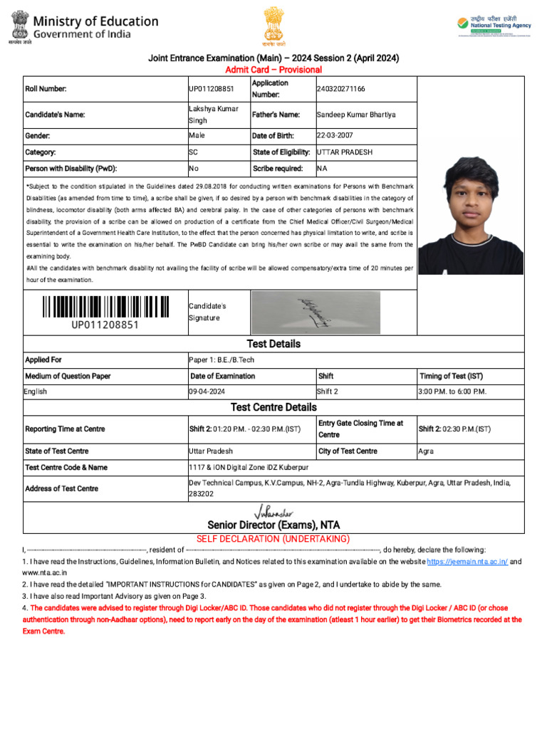 Jee Admit Card | PDF | Qualifications