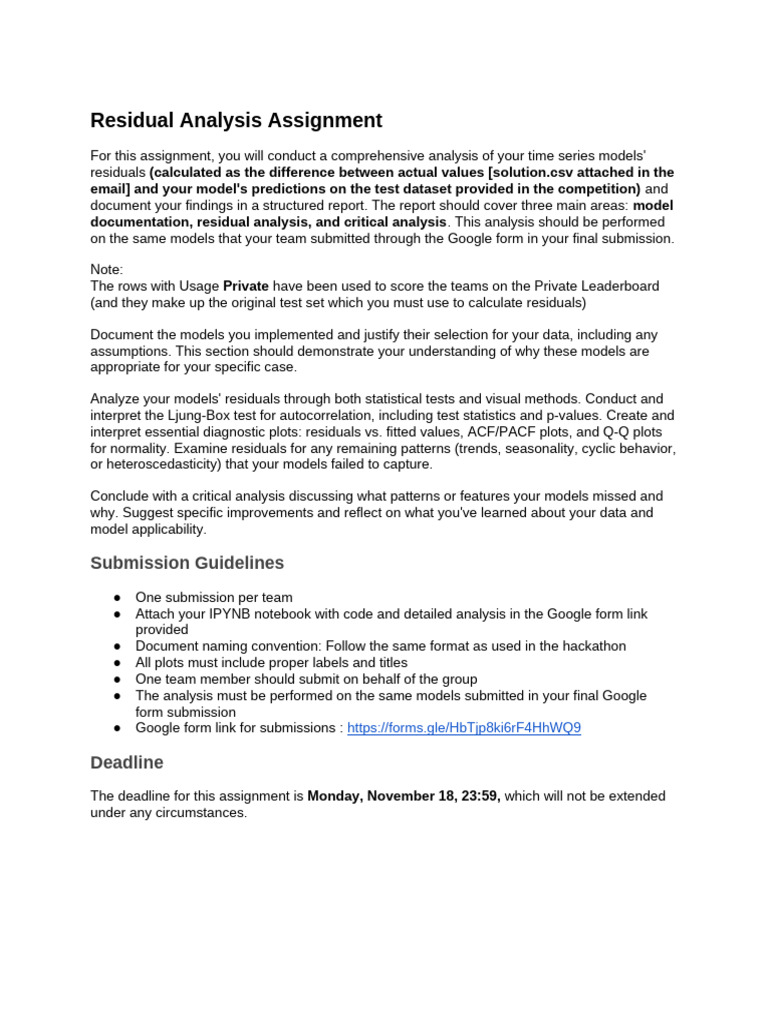 Residual Analysis Assignment Pdf
