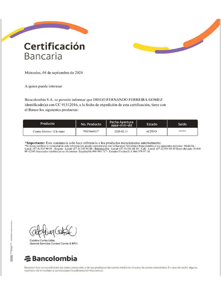 9. CERTIFICADO CUENTA BANCARIA | PDF
