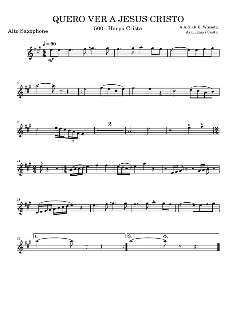 Quero Ver A Jesus Cristo Sax Alto | PDF | Saxophone | Woodwind Instruments