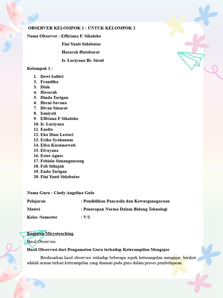 Hasil Observasi Guru Model 2 | PDF