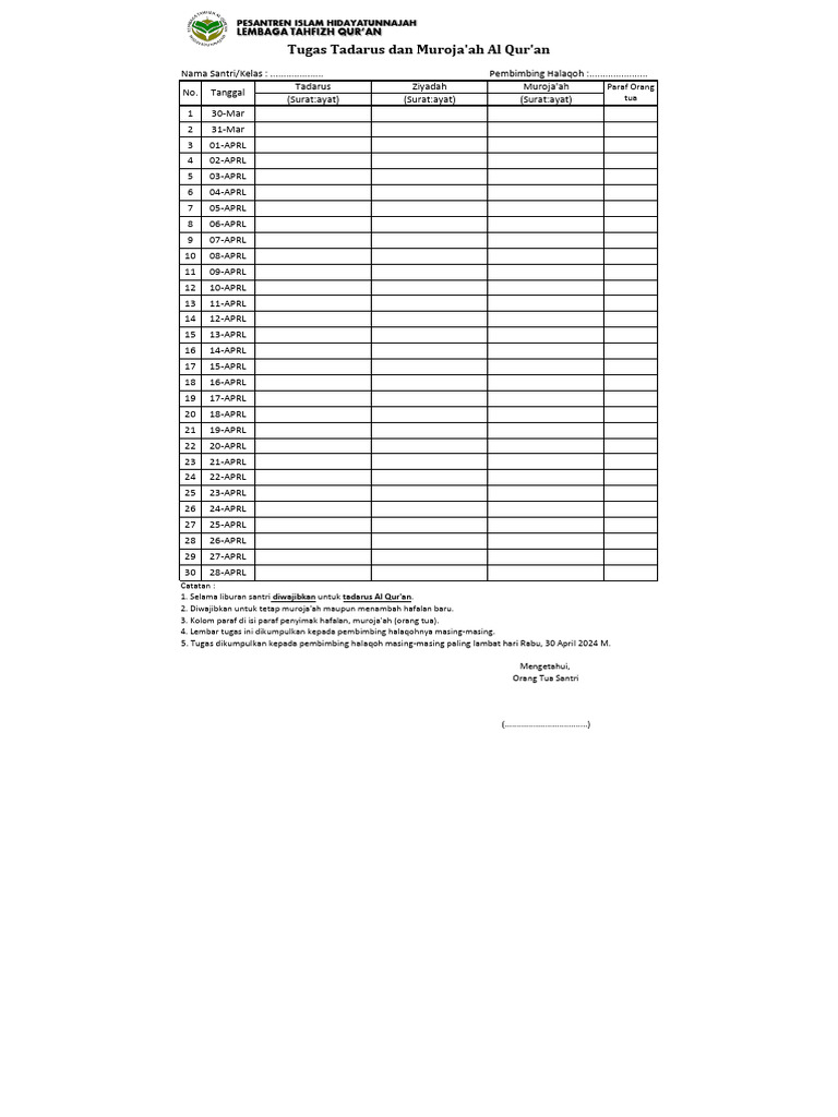 FORM Tugas Liburan Lebaran 2023-2024 | PDF