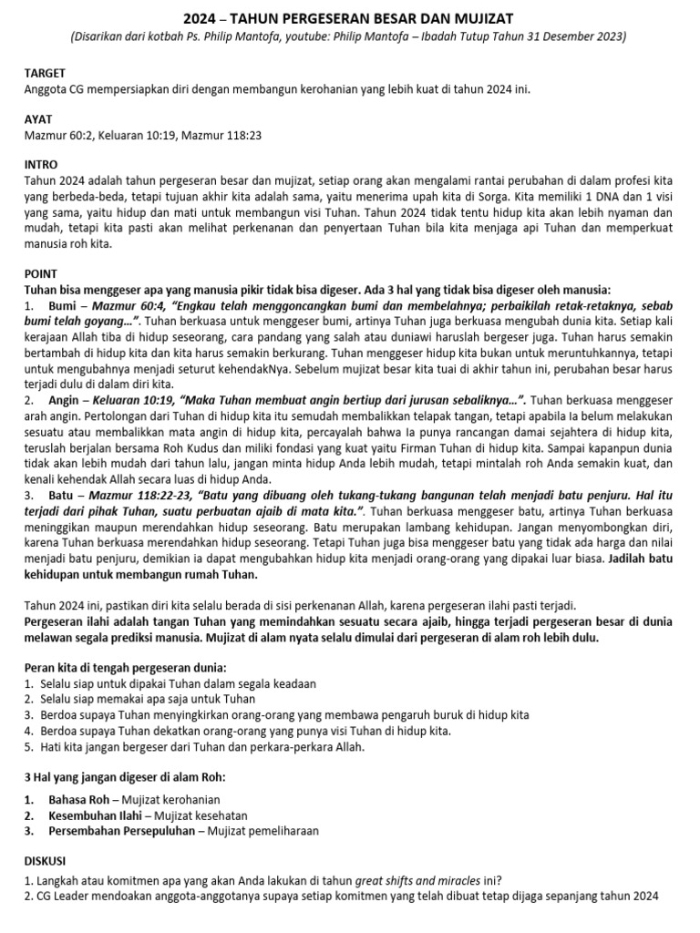 CGSM - 2024 Tahun Pergeseran Besar Dan Mujizat | PDF