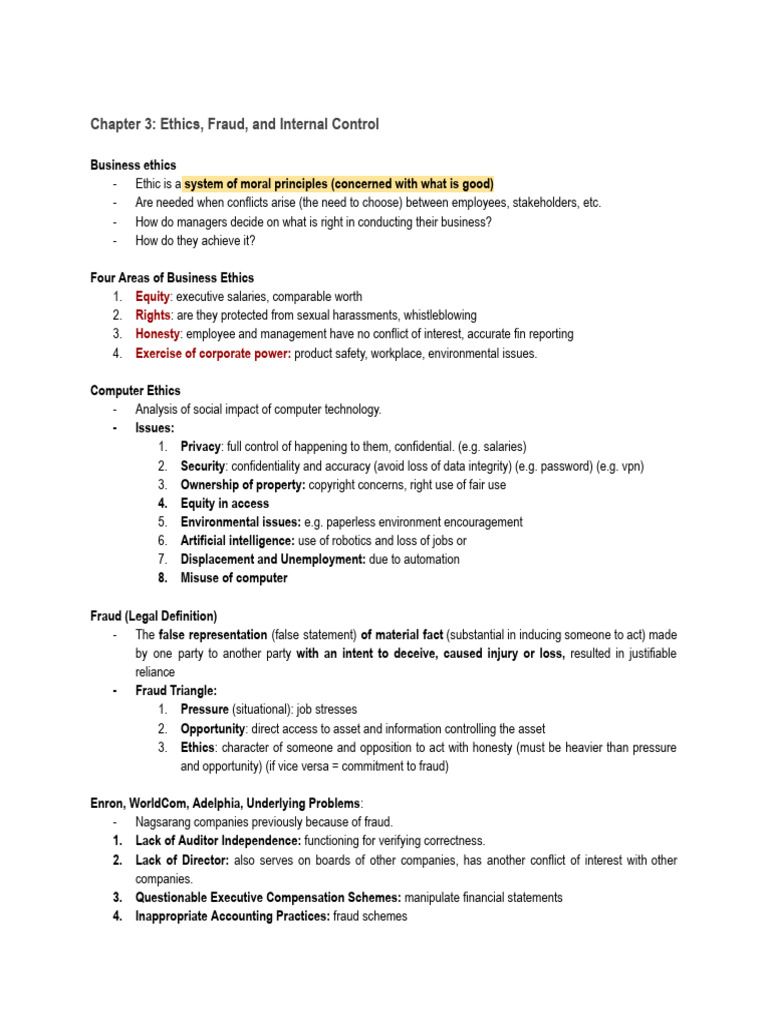 CH3_Ethics, Fraud, & Internal Control | PDF | Internal Control | Fraud CH3_Ethics, Fraud, & Internal Control | PDF | Internal Control | Fraud