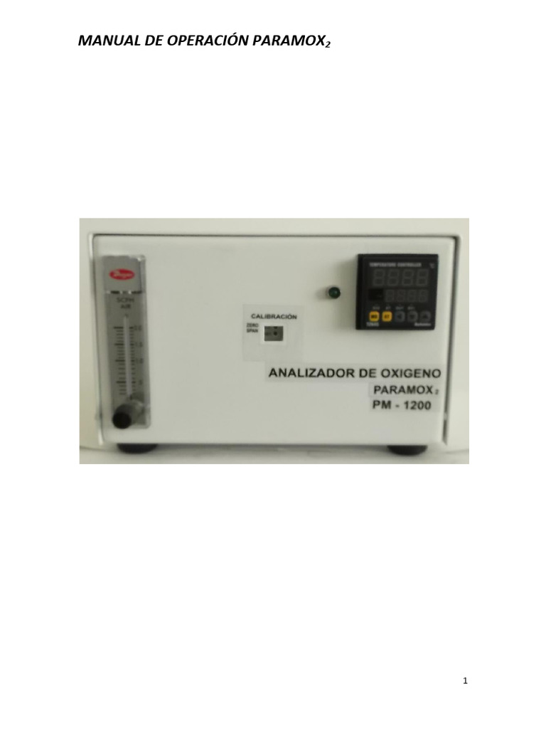 MANUAL OPERACION PARAMOX | PDF | Oxígeno | Gases