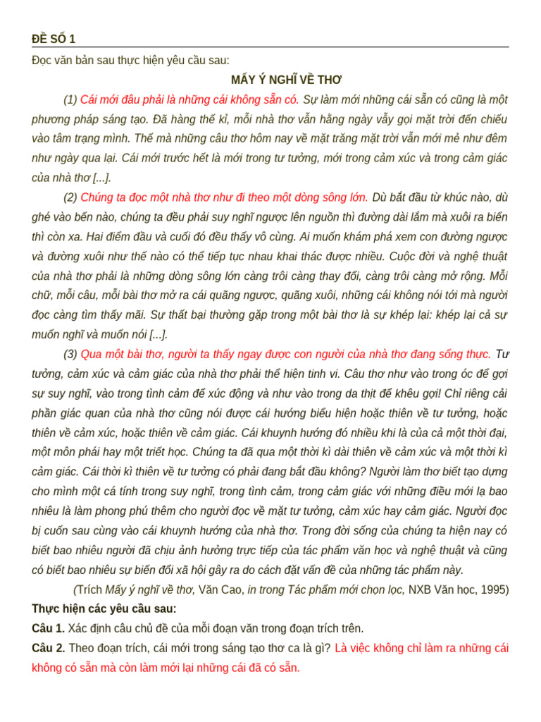 3 Đề VBTT VBNL Truyện Thơ Có Đáp Án | PDF