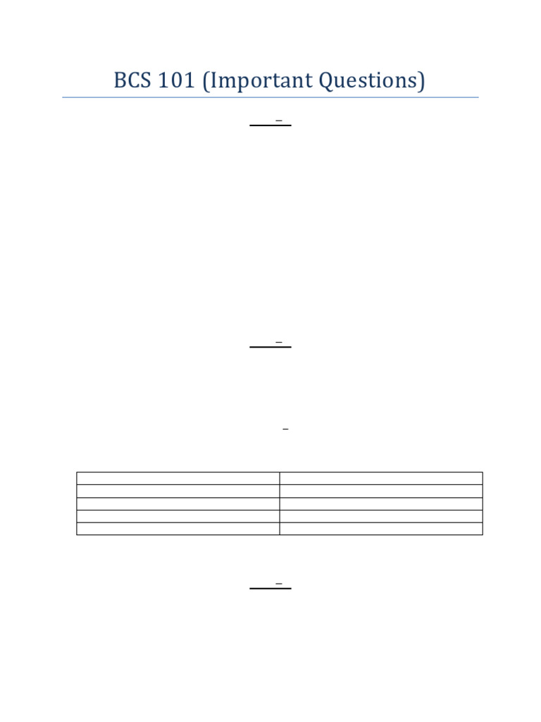 Important - Questions - BCS 101 | PDF | Algorithms | Operating System