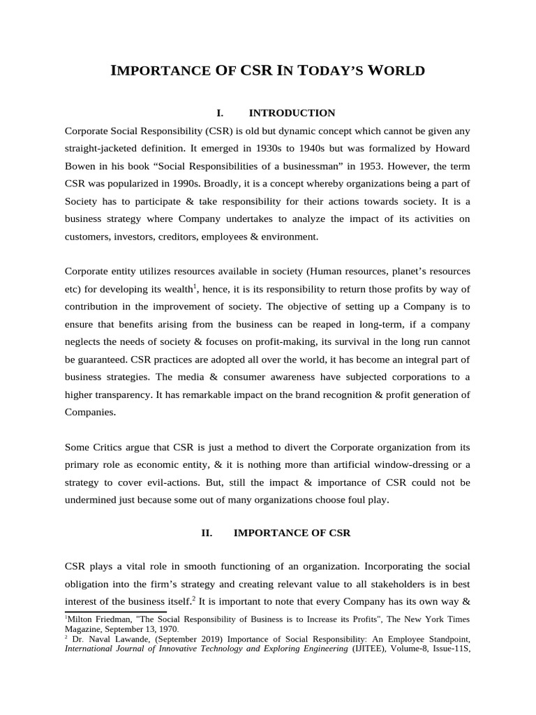 Importance of CSR in Today | PDF | Corporate Social Responsibility ...