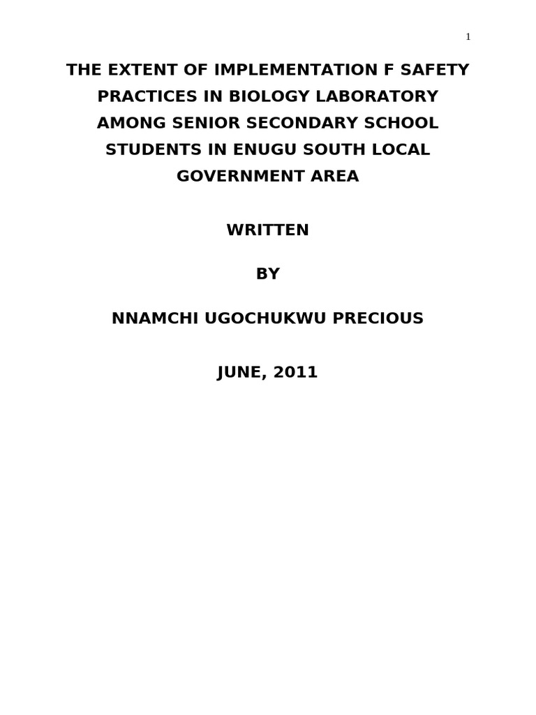 Extent of Implementation F Safety Practices in Biology Laboratory Among ...