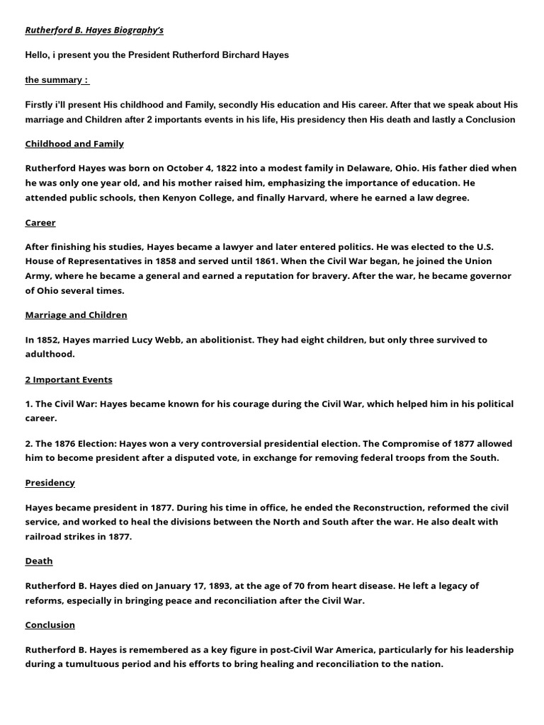 Biography of Rutherford B. Hayes PDF | PDF