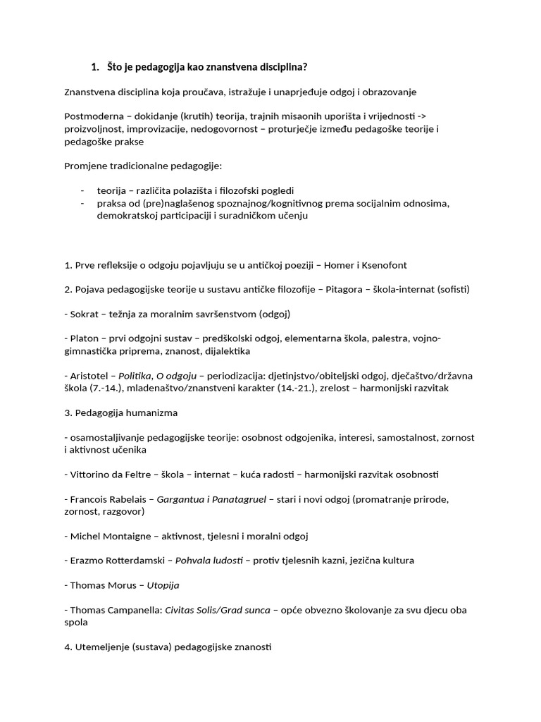 PEDAGOGIJA - Ispitna Pitanja | PDF