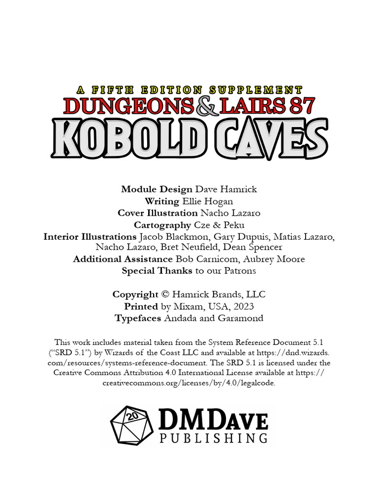 DMDave and Ellie Hogan - Dungeons & Lairs 87 - Kobold Caves - Free ...