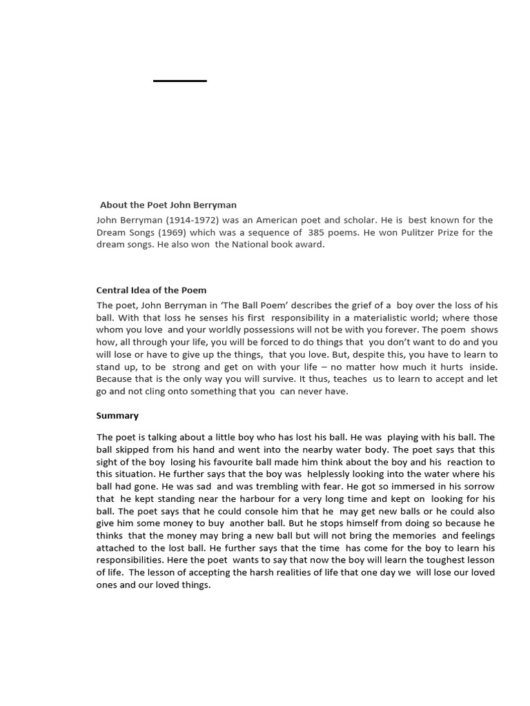 The Ball Poem Assignment | PDF | Poetry | Epistemology