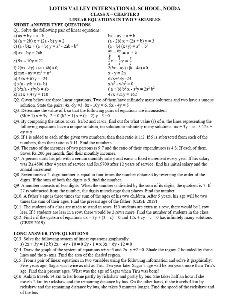 PDF Linear Equation | PDF | Equations | System Of Linear Equations