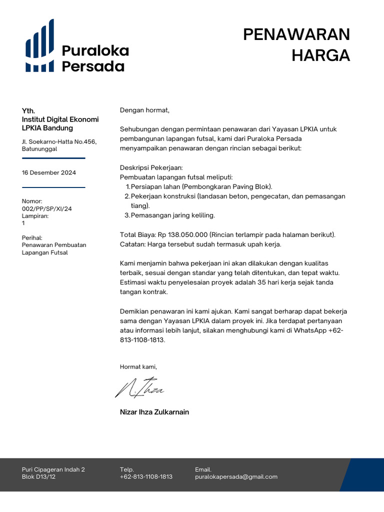 Surat Penawaran RAB LPKIA MID TO HIGH | PDF