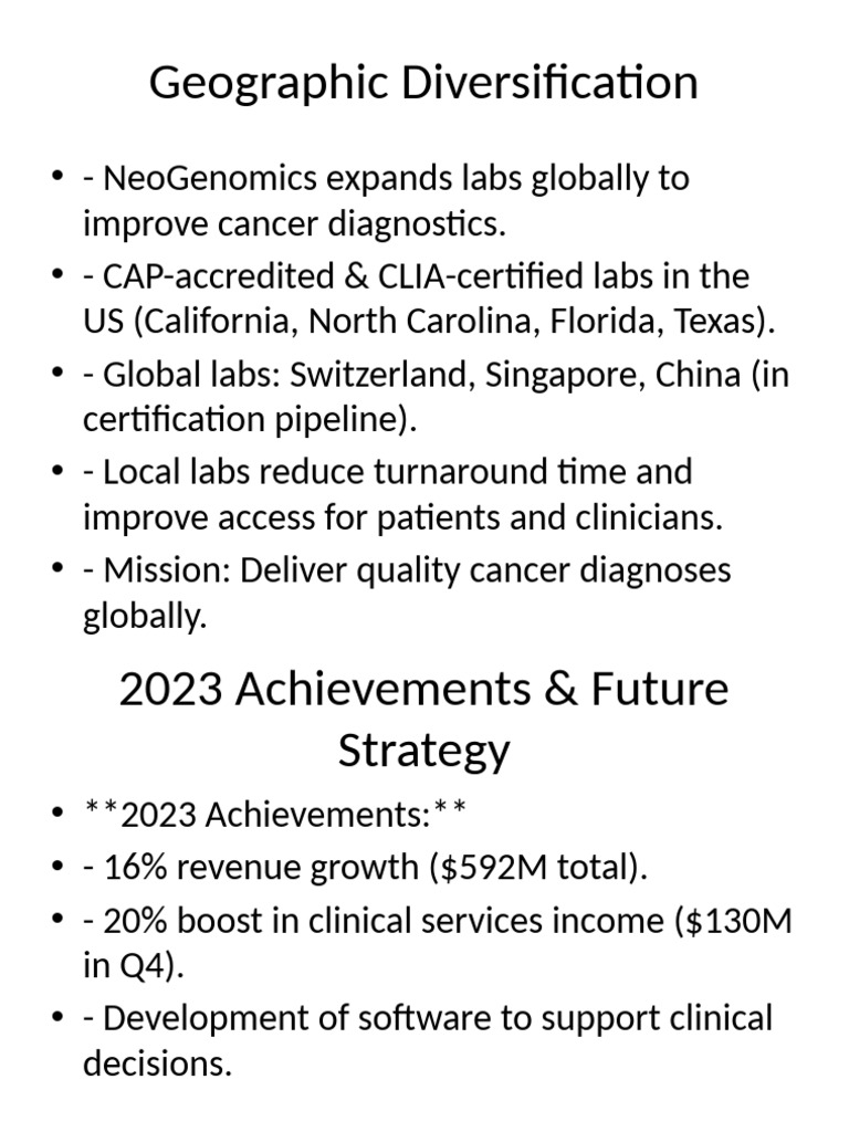 Geographic Diversification NeoGenomics | PDF