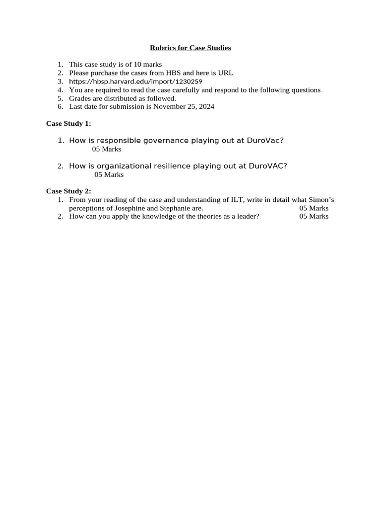 Case Study Rubrics and Guidelines | PDF