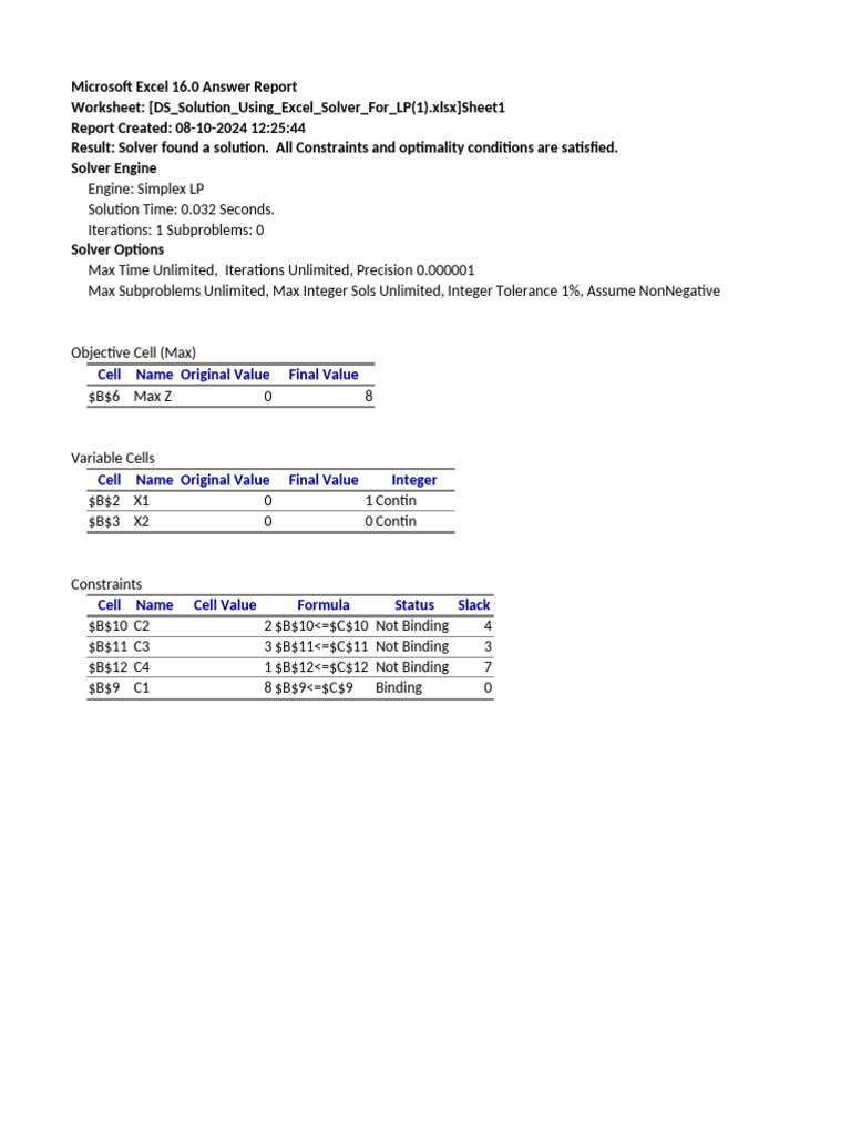 DS Solution Using Excel Solver For LP | PDF