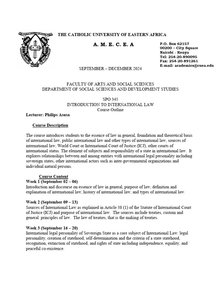 SPO - 345 Course Outline Introduction To International Law Sept-Dec ...