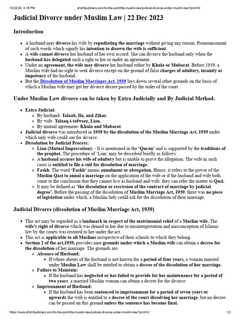 To The Point - TTP Muslim Law - Judicial Divorce Under Muslim Law ...