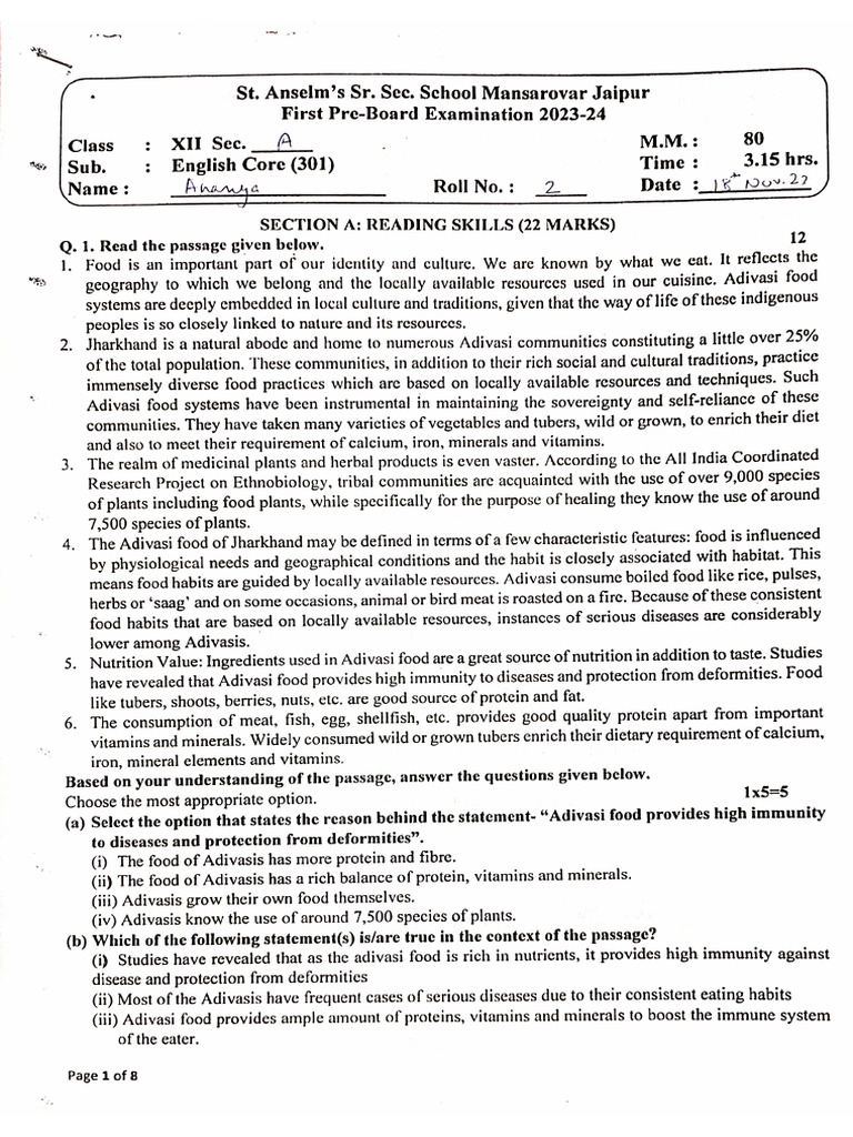 First Pre Board-1 | PDF
