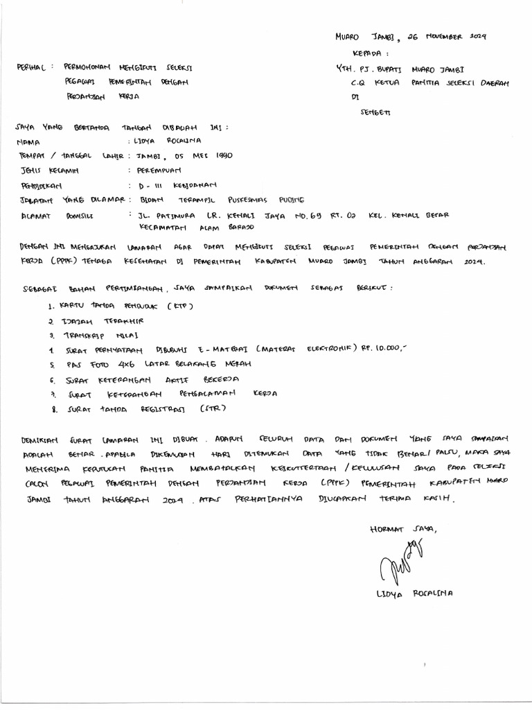 Surat Lamaran Lidya | PDF