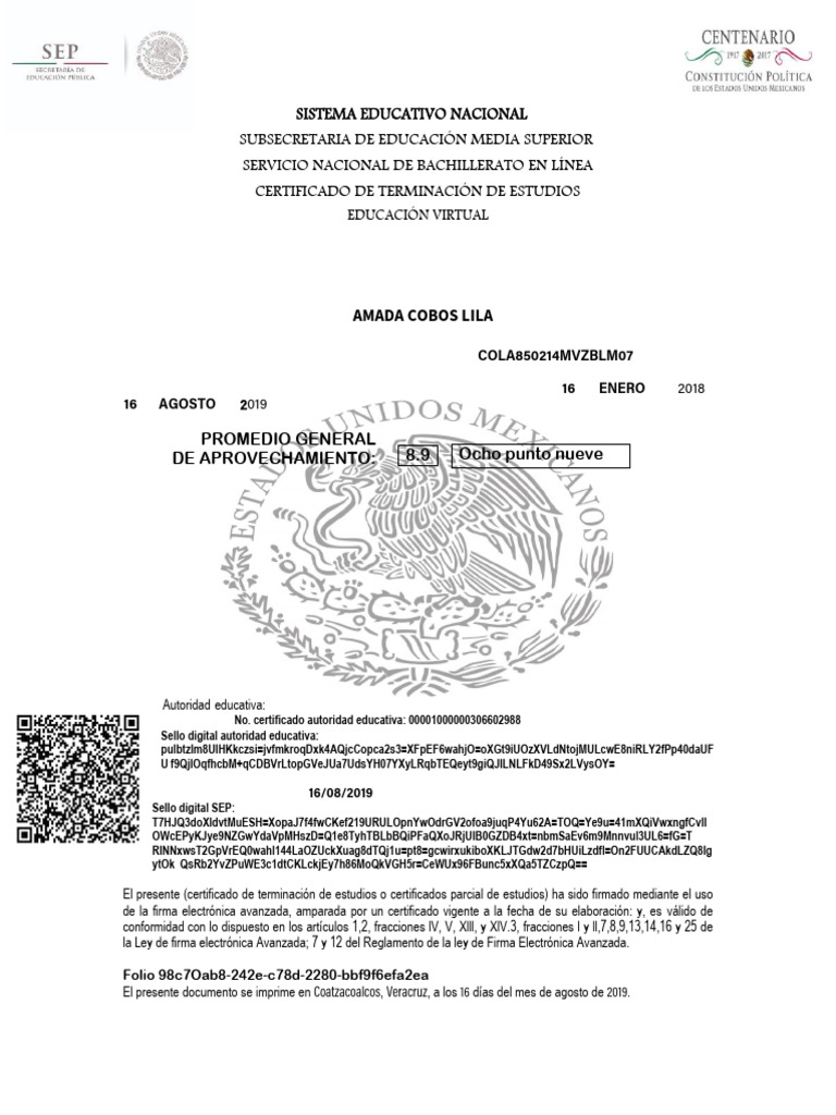 Certificado Amada | PDF