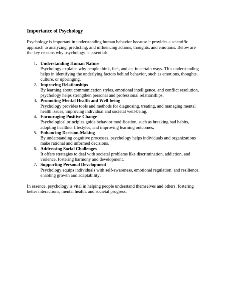 Importance of PsychologY 2 | PDF