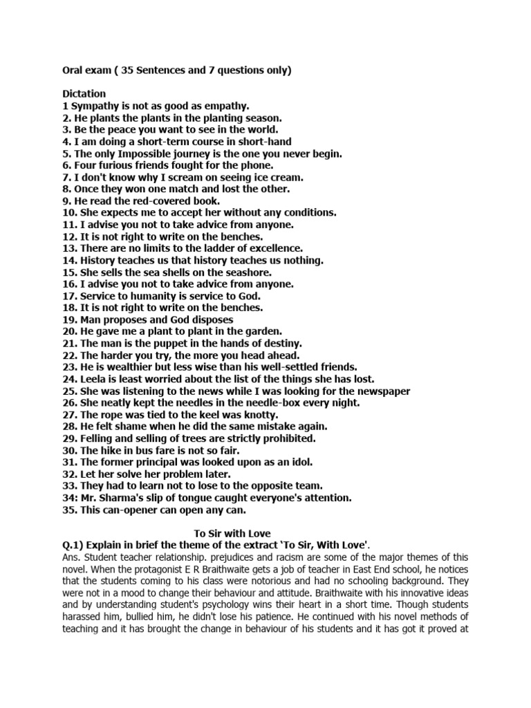 Eng Oral Examination, Poem& Writing Skill Questions 2025 | PDF | Minor ...