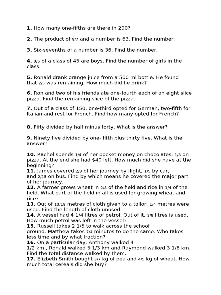 Word Problems on Fractions | PDF