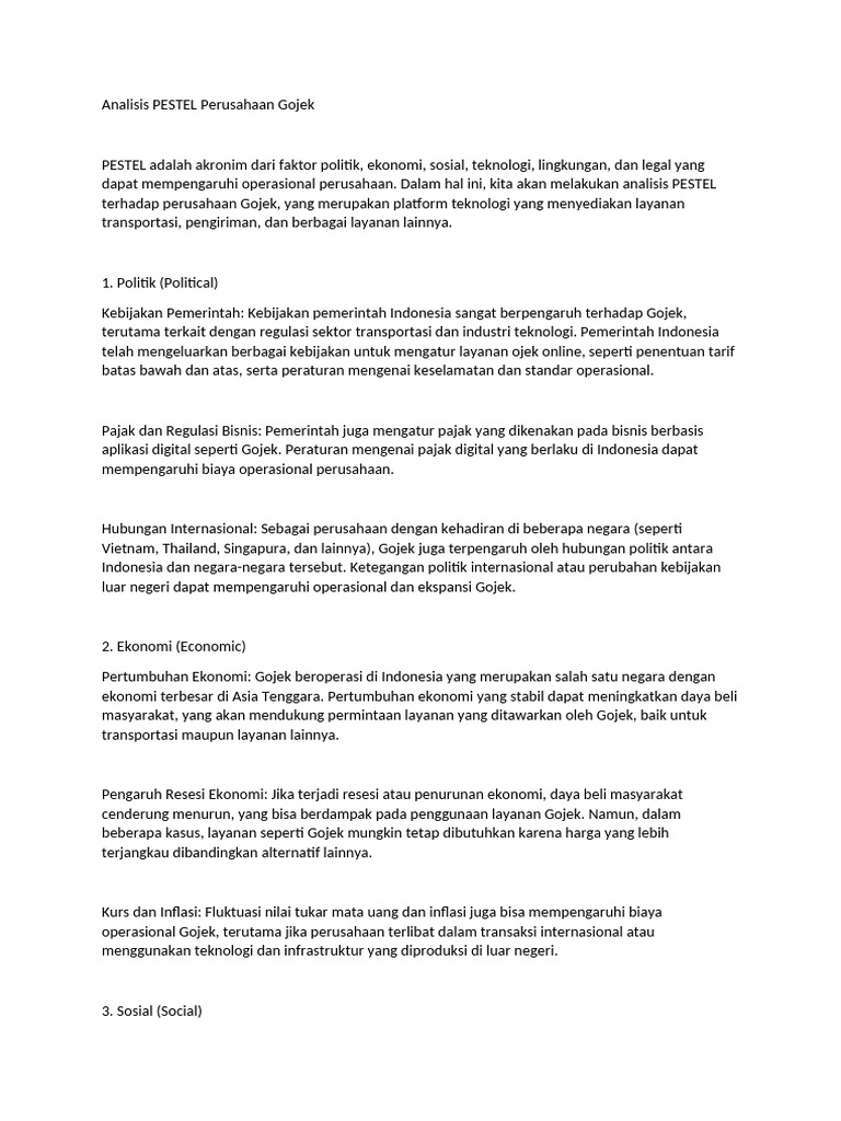 Analisis PESTEL Perusahaan Gojek | PDF