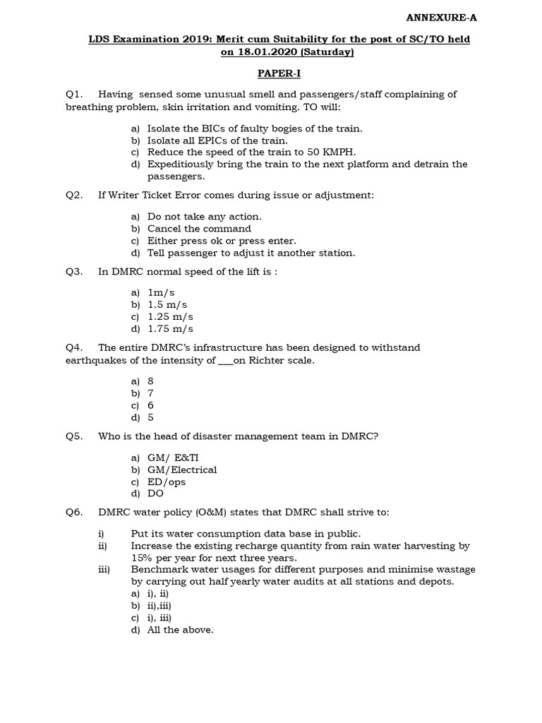LDS Exam 2019: SC/TO Merit Questions | PDF | Baggage | Emergency