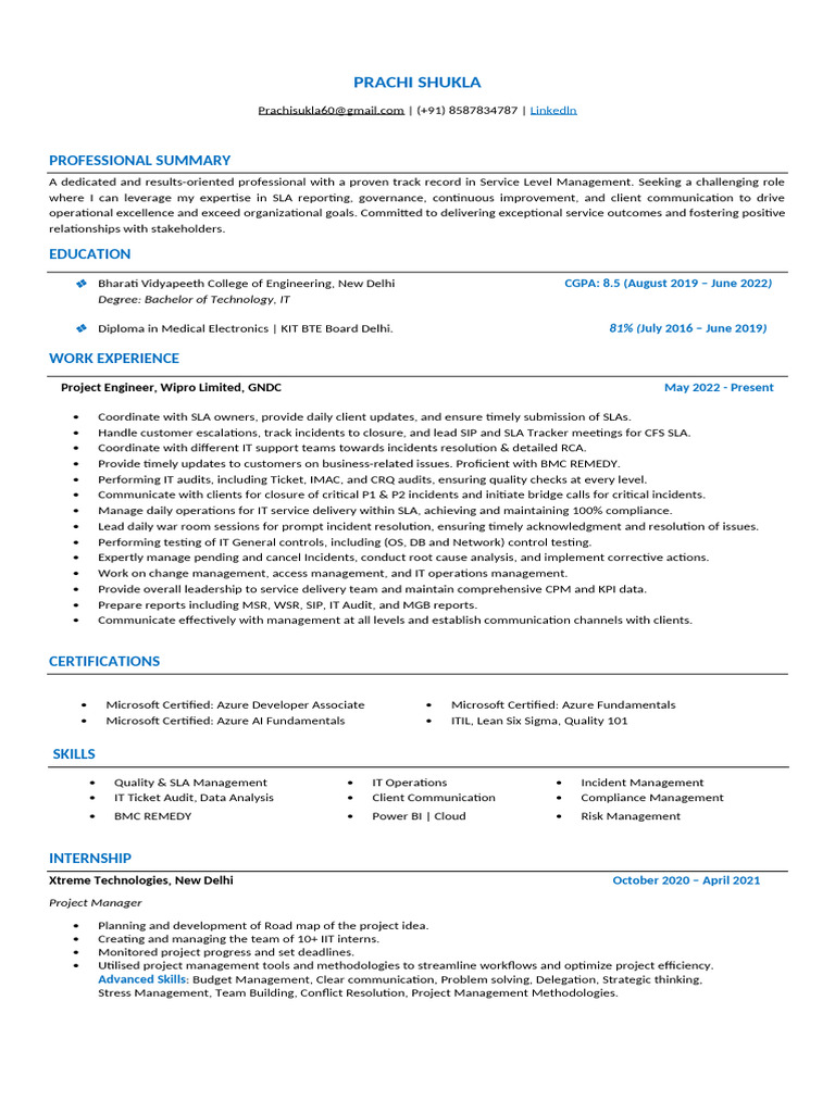 Prachi shukla_Resume | PDF | Project Management | Business