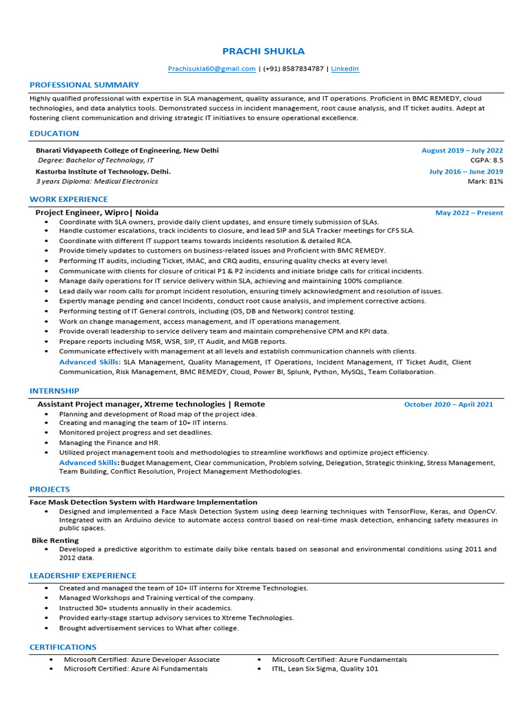 Prachi Shukla Quality | PDF | Project Management | Business